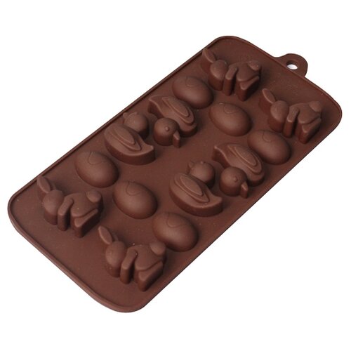 Форма для шоколада Доляна Зайцы, утки и яйца, 14 ячеек, Шоколадный