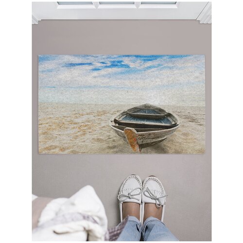 Придверный коврик в прихожую JoyArty "Лодка на песке" для обуви, на резиновой основе, 75x45 см