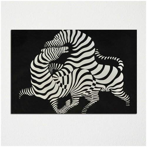 Картина на Холсте - "Зебры на черном фоне", размер 60х40 см