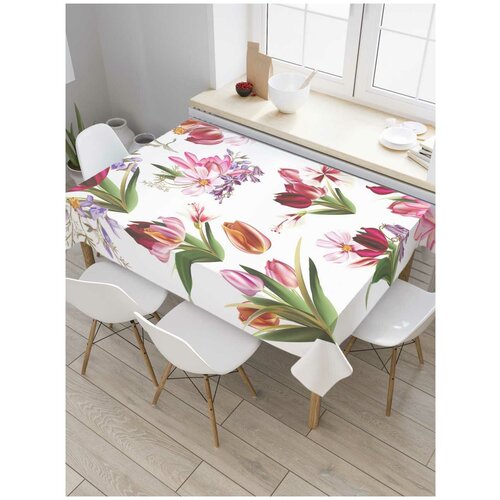 Скатерть прямоугольная JoyArty на кухонный стол "Весенние цветы" из оксфорда, 120x145 см