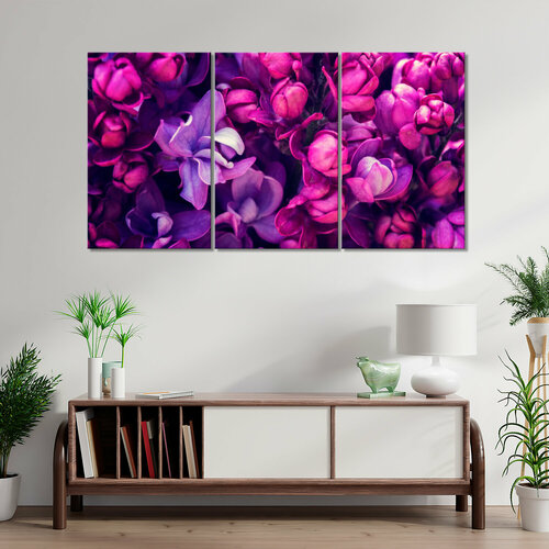 Модульная картина на холсте/Фиолетовые пионы/Purple flowers90х50