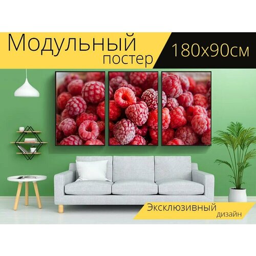 Модульный постер "Малина, красный, ягода" 180 x 90 см. для интерьера