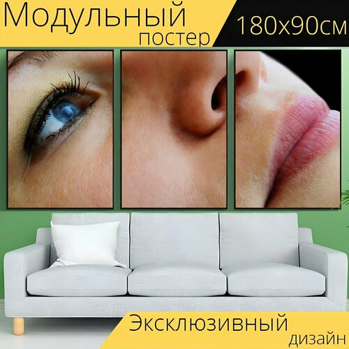 Модульный постер "Лицо, глаза, рот" 180 x 90 см. для интерьера