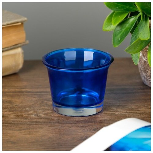 --- Подсвечник стекло на 1 свечу "Глянец" синий 4,7х6,2х6,2 см