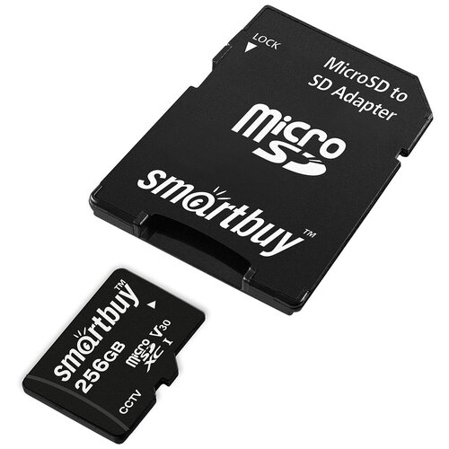 Micro SDXC карта памяти Smartbuy 256GB cl10 U3 V30 для видеонаблюдения (с адаптером SD)