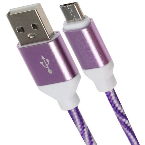 Кабель LuazON, microUSB - USB, 1 А, 1 м, оплётка нейлон, бело-фиолетовый, 2 штуки