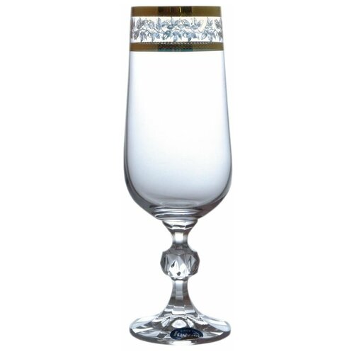 Бокалы для шампанского 180 мл 6 шт Crystalite Bohemia "Клаудия /Золотые листики" / 007544