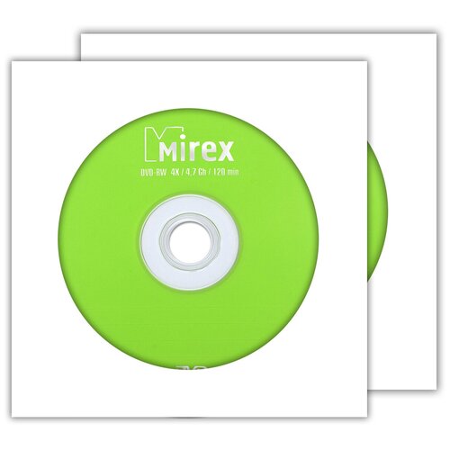 Перезаписываемый диск DVD-RW 4,7Gb 4x Mirex в бумажном конверте с окном, 2 шт.