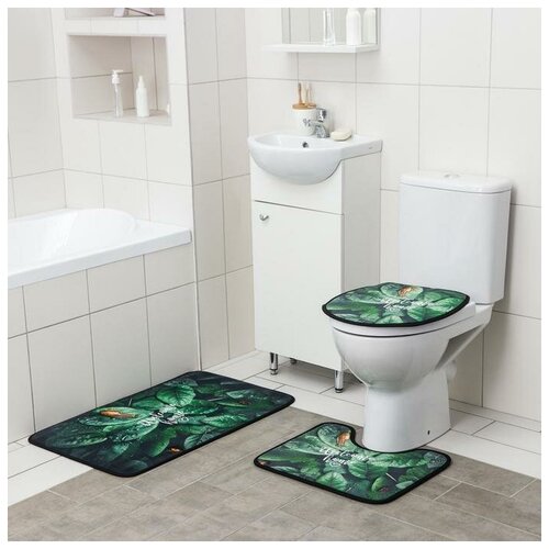 Доляна Набор ковриков для ванны и туалета Доляна «Тропики», 3 шт: 50×80, 45×50, 38×43 см