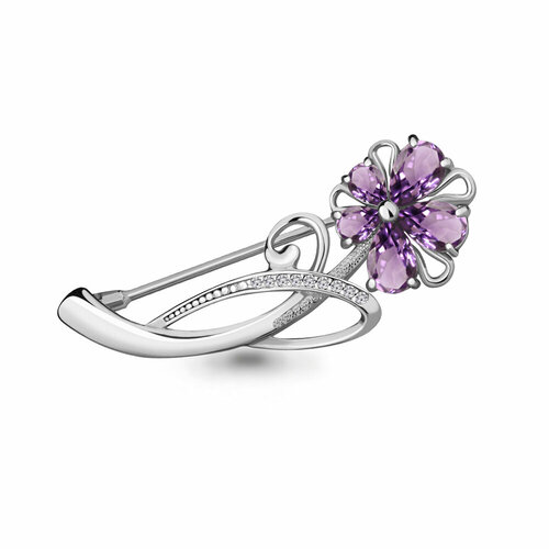 Брошь Diamant online, серебро, 925 проба, аметист, фианит, размер 3.7 см.