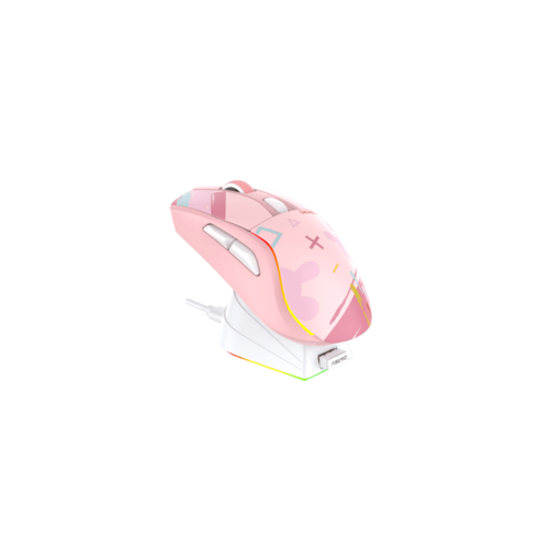 Dareu Мышь игровая беспроводная Dareu A950 Pink (розовый), DPI 400/800/1600/3200/6400/12000, подключение Tri-mode: проводное+2.4GHz+BT, встроенный аккумулятор 930mAh, зарядная станция, подсветка RGB, размер 123x64x39мм