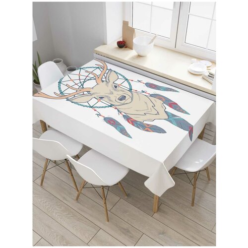 Скатерть прямоугольная JoyArty на кухонный стол "Олень и ловец снов" из оксфорда, 120x145 см