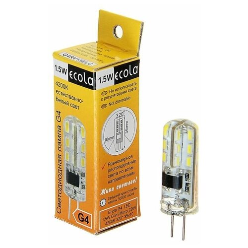 Лампа светодиодная Ecola Corn Micro, G4, 1.5 Вт, 4200 K, 320°, 35х10 мм./В упаковке шт: 1