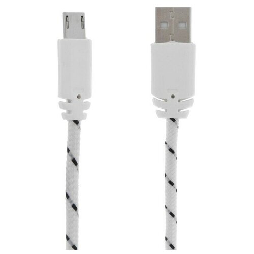 Кабель LuazON, microUSB - USB, 1 А, 1 м, оплётка нейлон, белый