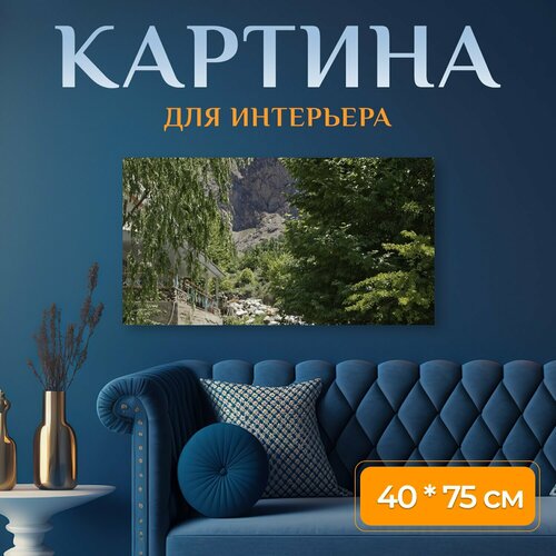 Картина на холсте "Таджикистан, памир, высокие горы" на подрамнике 75х40 см. для интерьера
