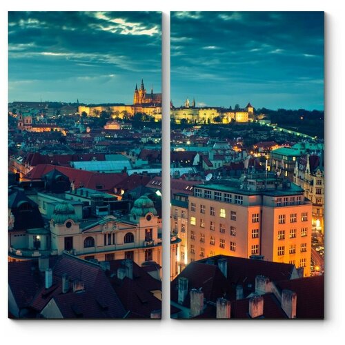 Модульная картина Панорама ночной Праги 80x80
