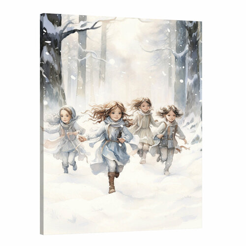 Интерьерная картина 50х70 "Дети зимой"