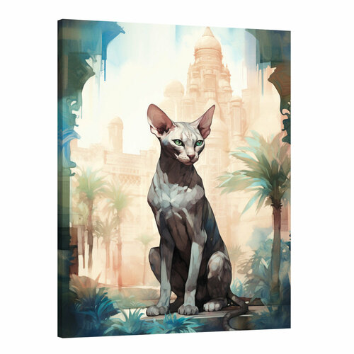 Интерьерная картина 50х70 "Сфинкс-кошка: обнаженная элегантность"
