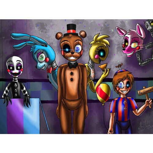 Плакат, постер на холсте Five Nights at Freddy s/фнаф/игровые/игра/компьютерные герои персонажи. Размер 42 х 60 см