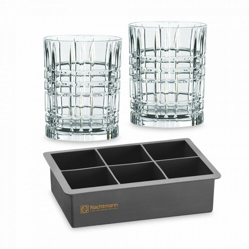 Набор из 3-х предметов Square Ice Cube, два стакана 345 мл и емкость для льда, прозрачный, хрустальное стекло, пластик N104370 Square