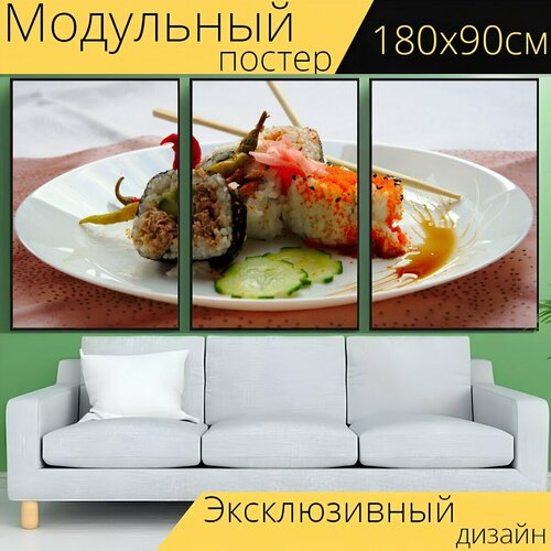 Модульный постер "Питание, япония, кухня" 180 x 90 см. для интерьера