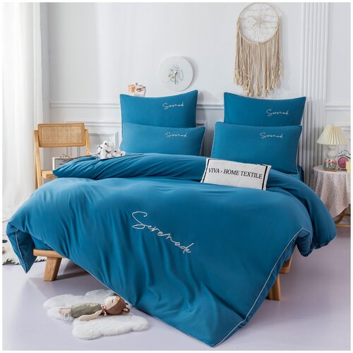 Комплект постельного белья Однотонный Сатин Вышивка CH039, 2 спальный, наволочки 4 шт