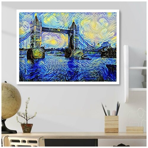 Постер В рамке "Ван Гог, Тауэрский мост, Лондон" 40 на 50 в белой раме / Картина для интерьера / Плакат / Постер на стену