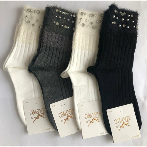Носки Нарис Комплект носков со стразами, 100 den, 4 пары, размер 36-40, белый, черный