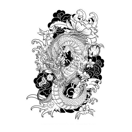 Постер на холсте Дракон в цветочном орнаменте 30см. x 42см.