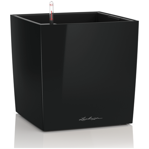 Кашпо LECHUZA напольное с автополивом Cube, 12л, 29.5x29.5x30 см, черный блестящий