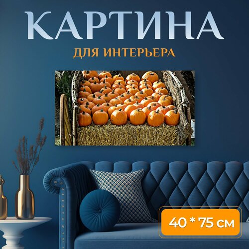 Картина на холсте "Тыква, фрукты, питание" на подрамнике 75х40 см. для интерьера