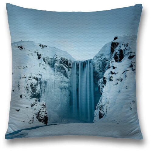 Наволочка декоративная на молнии, чехол на подушку JoyArty "Водопад в снегах" 45х45 см