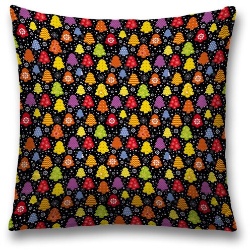 Наволочка декоративная на молнии, чехол на подушку JoyArty "Разноцветные елки" 45х45 см