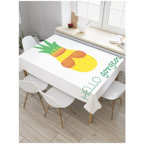 Скатерть прямоугольная JoyArty на кухонный стол "Ананас в очках" из оксфорда, 180x145 см
