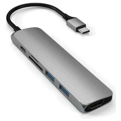 Переходник/адаптер Satechi SLIM ALUMINUM TYPE-C MULTI-PORT ADAPTER V2 (ST-SCMA2), 0.15 м, space gray