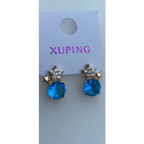 Серьги XUPING JEWELRY, фианит, голубой, золотой