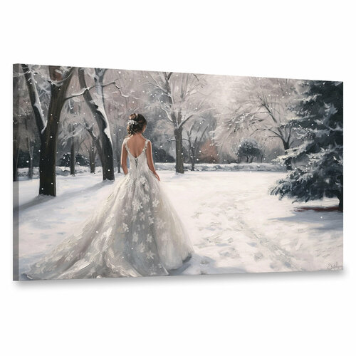 Интерьерная картина 100х60 "Невеста в заснеженном парке"