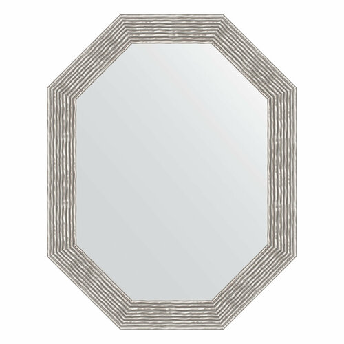 Зеркало настенное Polygon EVOFORM в багетной раме волна хром, 76х96 см, для гостиной, прихожей, кабинета, спальни и ванной комнаты, BY 7196