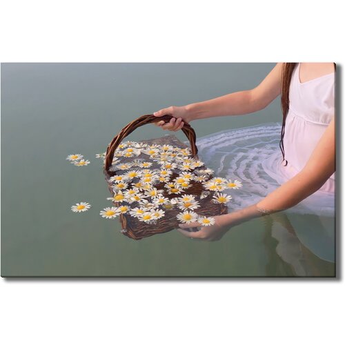 Картина для интерьера на холсте "Ромашки в воде", 44х70 см, холст натянут на подрамник