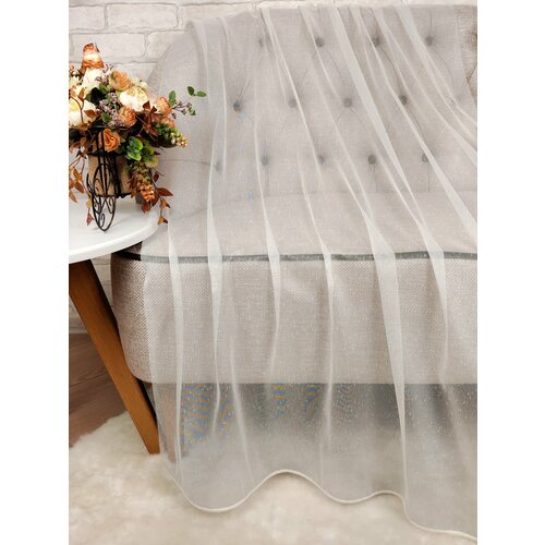 Ткань для пошива штор "Тюль сетка дождик" на отрез от 1 м, цвет кремовый