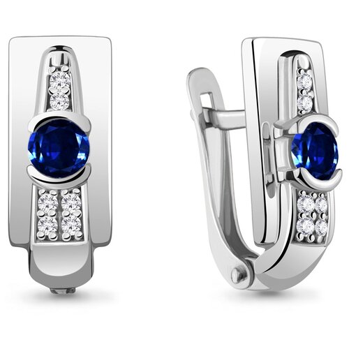 Серьги AQUAMARINE, серебро, 925 проба, фианит, сапфир синтетический, синий