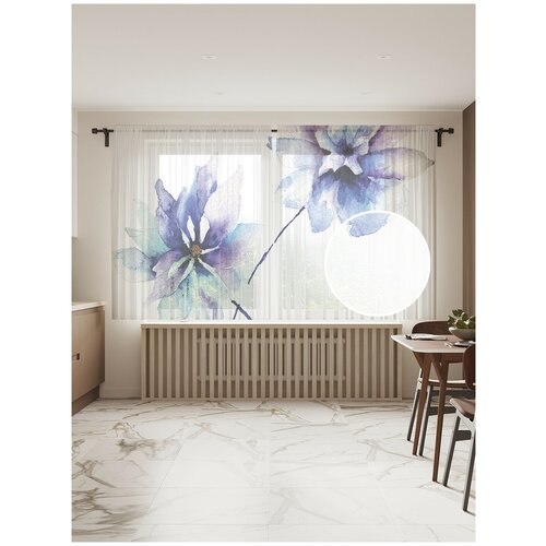 Тюль для кухни и спальни JoyArty "Морозный цветок", 2 полотна со шторной лентой, 145x180 см.