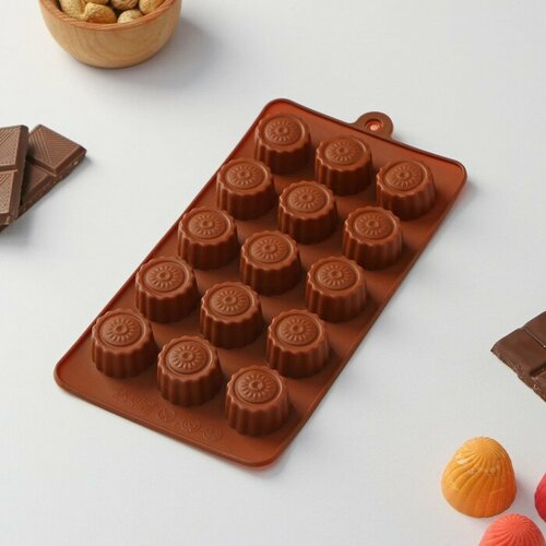 Доляна Форма для шоколада Доляна «Конди», 20×11×1,5 см, 15 ячеек (2,5×2,5×1,5 см), цвет коричневый