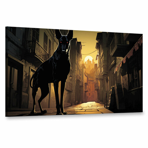Интерьерная картина 100х60 "Доберман: час темных тайн"