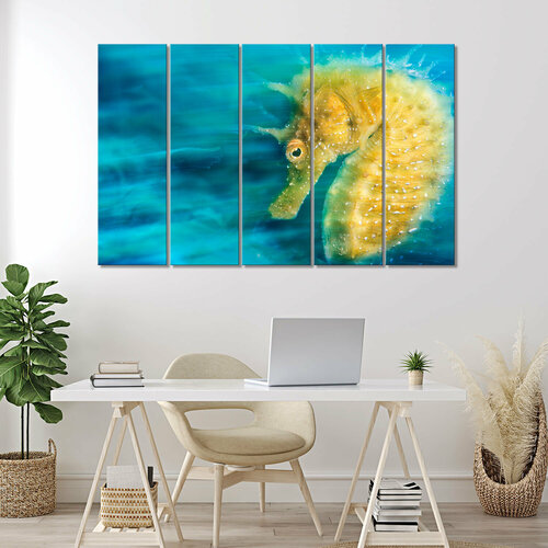 Модульная картина/Модульная картина на холсте/Модульная картина в подарок/жёлтый морской конёк-yellow seahorse 125х80