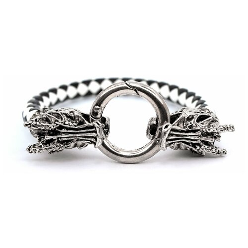 Жесткий браслет Handinsilver ( Посеребриручку ) Браслет кожаный с застежкой дракон-5634, размер 20 см., серебряный, черный