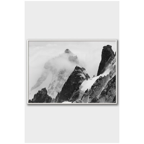 Постер на стену для интерьера Postermarkt Черно белые горы, постер в белой рамке 40х50 см, постеры картины для интерьера в белой рамке
