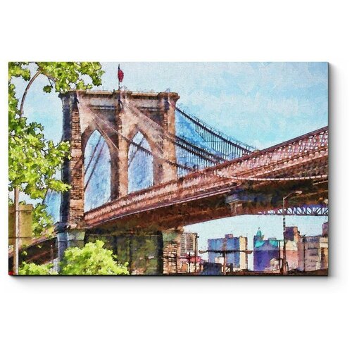 Модульная картина Бруклинский мост глазами влюбленного художника, Нью-Йорк 80x53