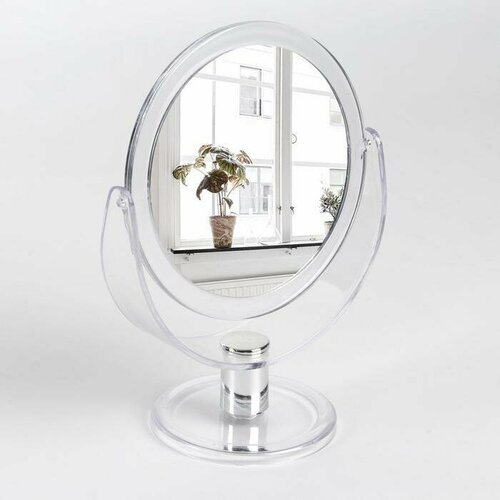 Зеркало настольное "Палитра", двустороннее, с увеличением, d зеркальной поверхности - 10,5 см, цвет прозрачный