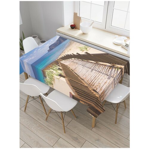 Скатерть прямоугольная JoyArty на кухонный стол "Деревянная дорожка к морю" из оксфорда, 180x145 см